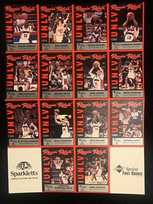 1993-94 UNLV Rebels basketball uncut set (16) w/DEDAN THOMAS, KEBU ...