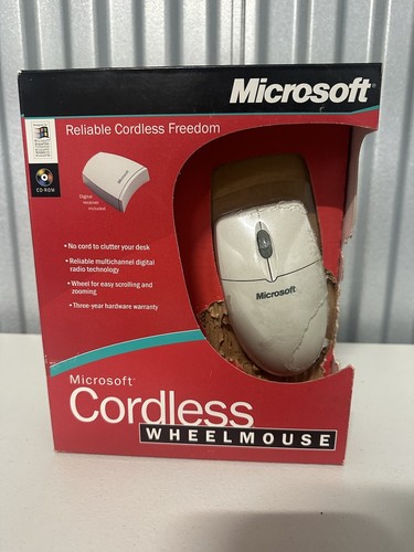 Vtg New Microsoft Cordless Wheel Mouse Wireless Digital Receiver Box ...