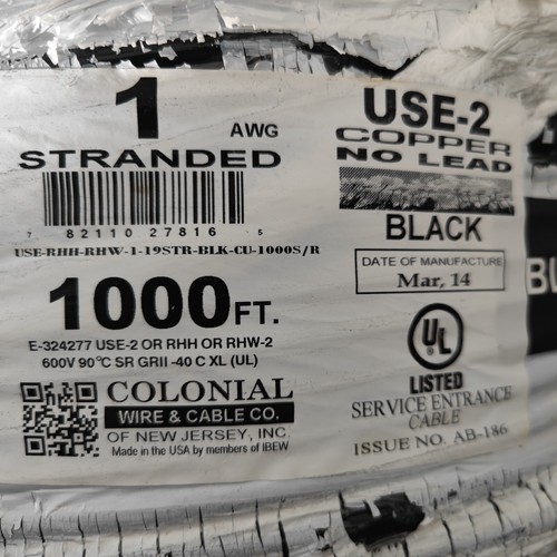 1 Gauge AWG 1 Cable THHN THWN MTW USE-2 Stranded Copper Building Wire ...