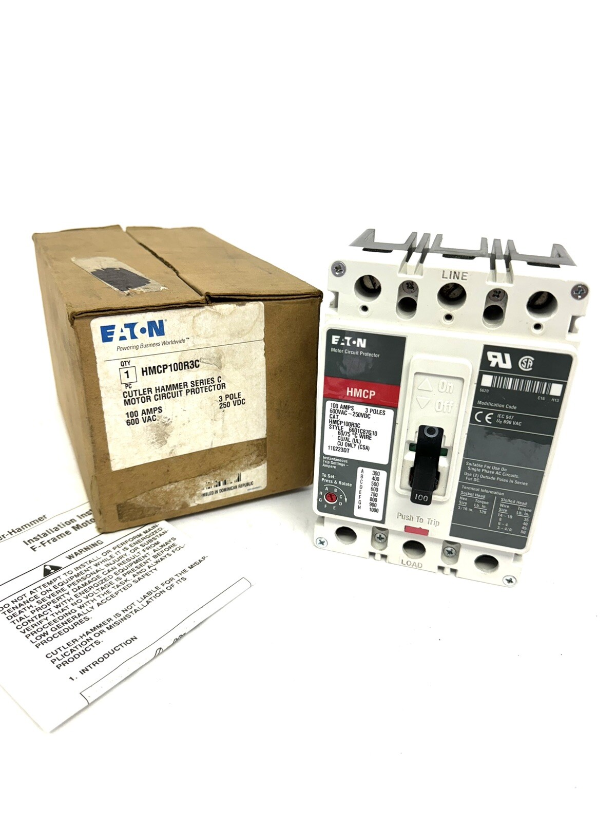 EATON HMCP100R3C 100A 600VAC 250VDC 3 POLE CIRCUIT BREAKER **NEW** | eBay