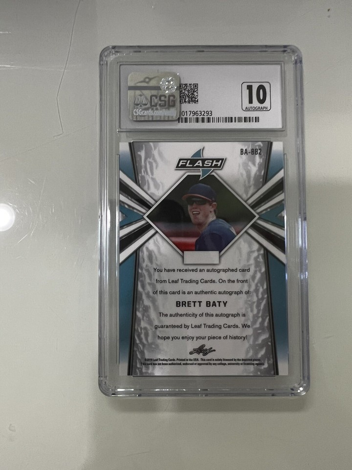Brett Baty Autograph CSG 9.5 Gem 2019 Leaf Flash #BA-BB2 Brett Baty Rc ...