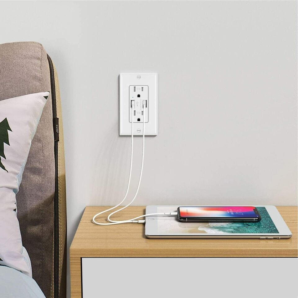 12× 4.2A Dual USB Wall Plug Socket Outlet Tamper Resistant Electrical ...