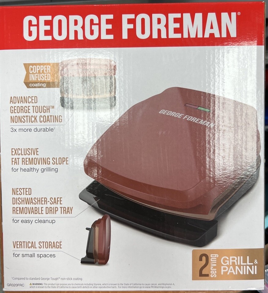George Foreman Grill 2-Serving Grill & Panini Copper Infused Coating ...