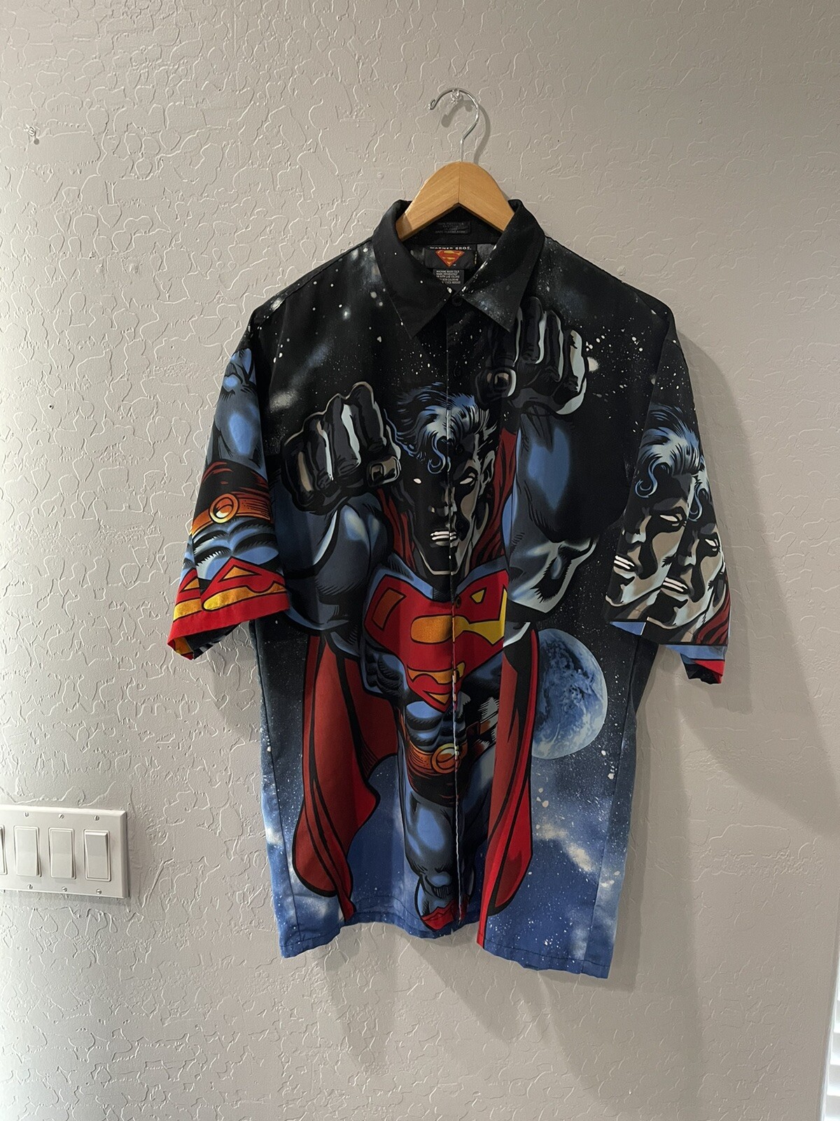 Vintage 2001 Superman DC Comics AOP Button Up Shirt XL - Gem