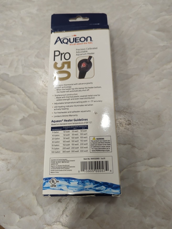 Aqueon PRO 50 Watt Heater For 5-20 Gal Aquarium Precision Calibrated ...
