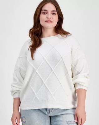 Absolutely Famous Plus Size 3X Sweater Ivory | Faux Pearl Trim Crewneck ...