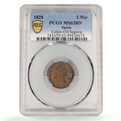Spain 2 maravedis Fernando Ferdinand VII KM-487 MS63 PCGS copper coin ...