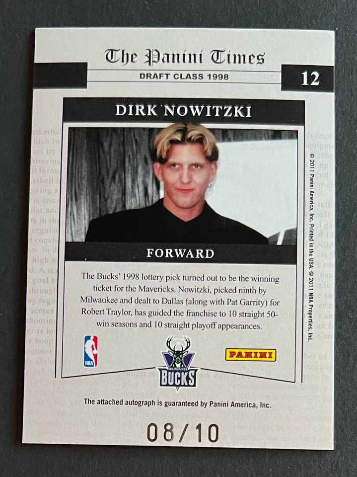2010 -11 Panini Contenders Place in History Dirk Nowitzki 8/10 Auto ...