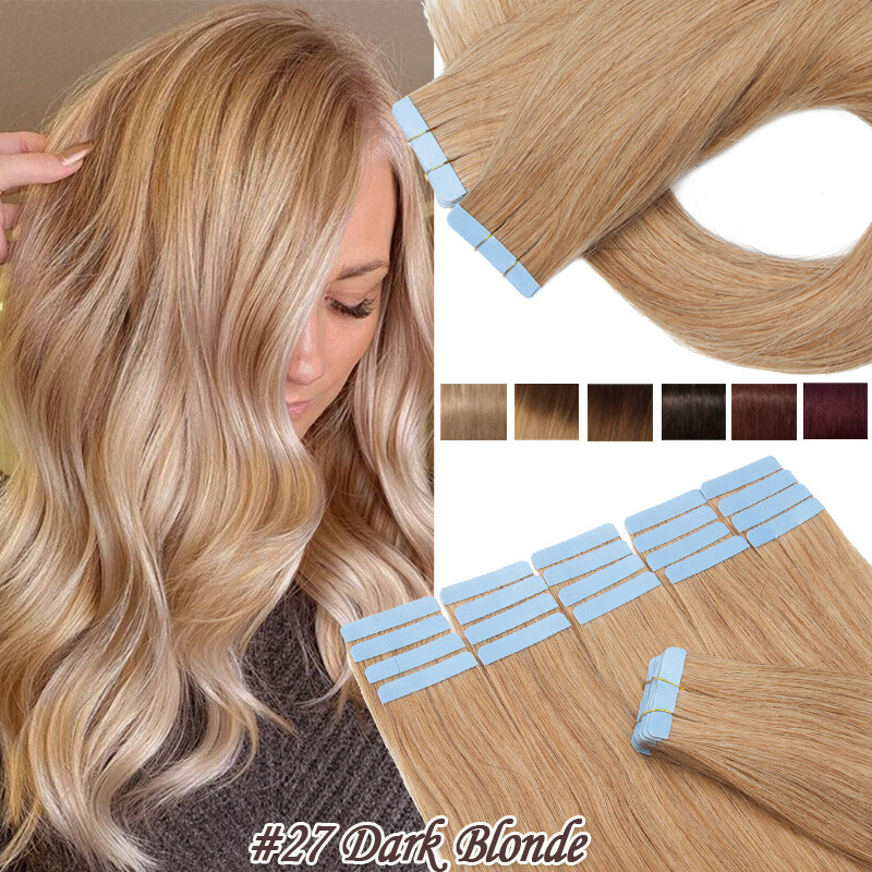 GREY Super Russian Tape In Real Remy Human Hair Extensions Wavy Skin ...