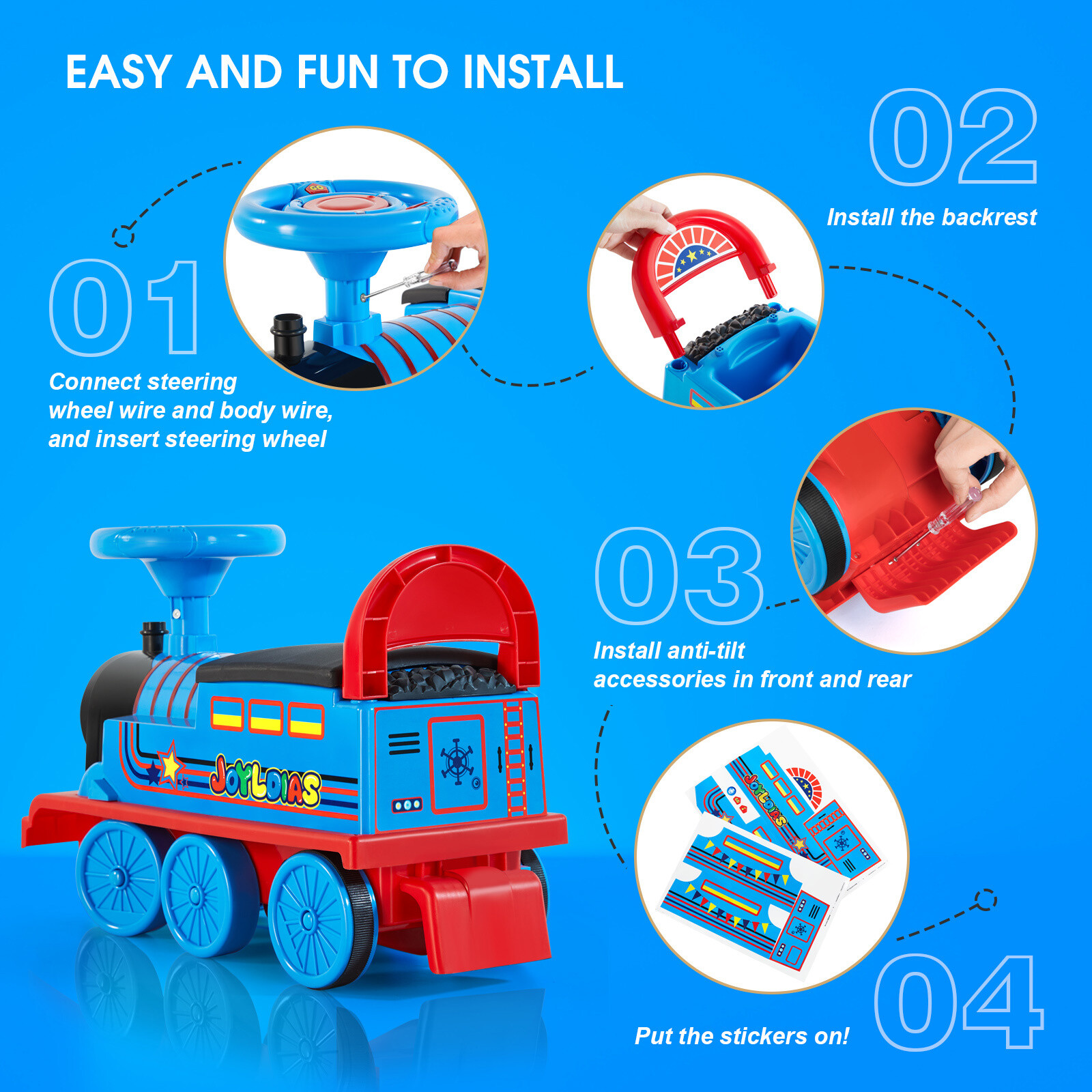 Black/Blue 6V Electric Ride On Train Toy Car for Kids w/Storage Lights ...