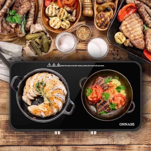 Double Induction Cooktop 2 Burner with Removable Iron Cast Griddle Pan ...