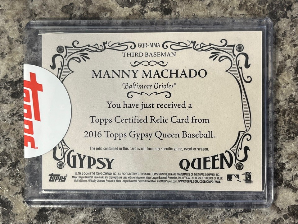 2016 Topps Gypsy Queen MANNY MACHADO Game Used Jersey Relic Patch ...