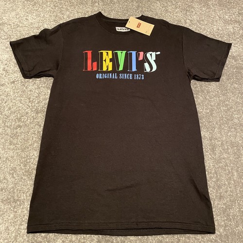 Levis Mens T-Shirt Small Black Short Sleeve Block Letter Cotton Adult S ...