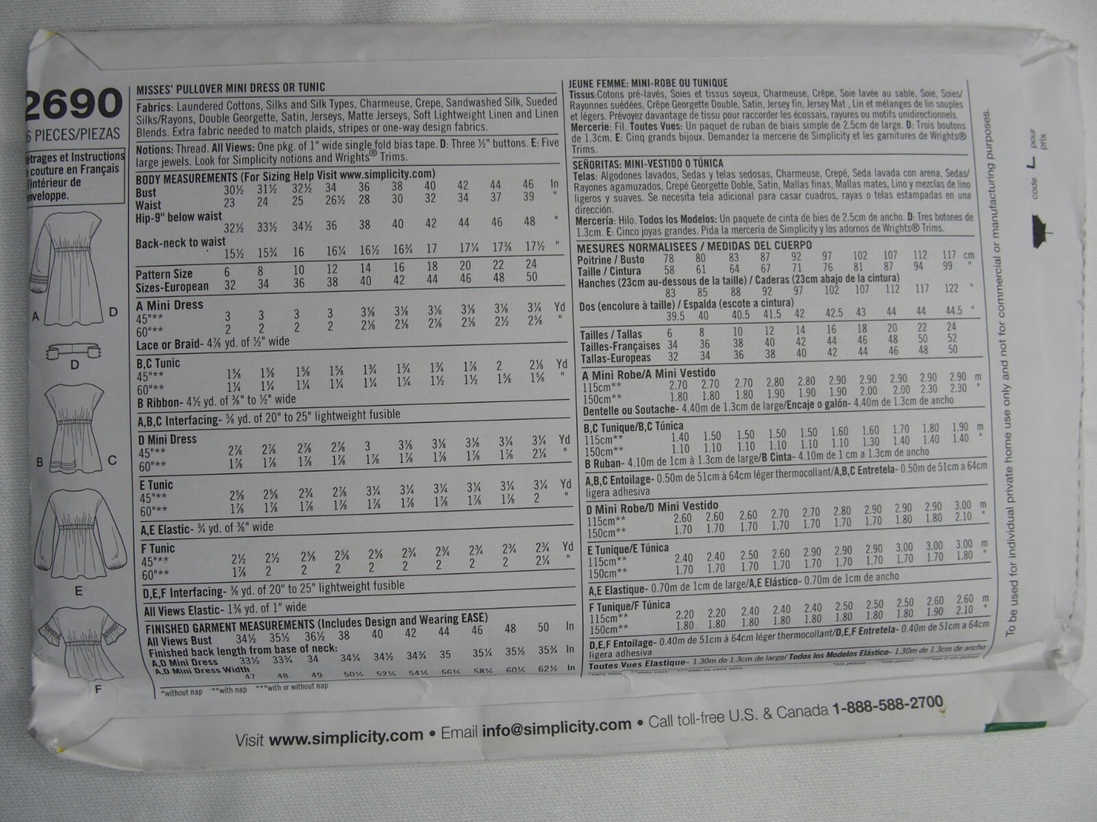 Pullover Mini Dress and Tunic Misses Size 16-24 Simplicity 2690 Sewing ...