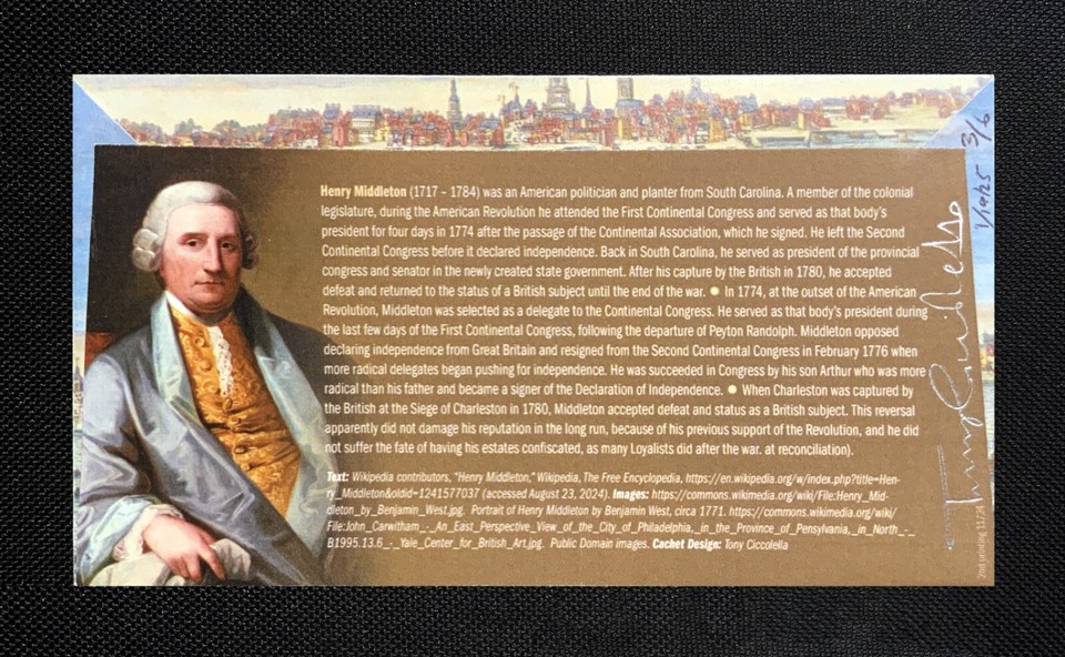 2024 Continental Congress Forever Stamp FDC: Henry Middleton: Cachets ...