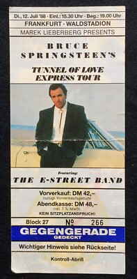 1988 Bruce Springsteen Ticket Frankfurt Waldstadion Germany Tunnel of ...