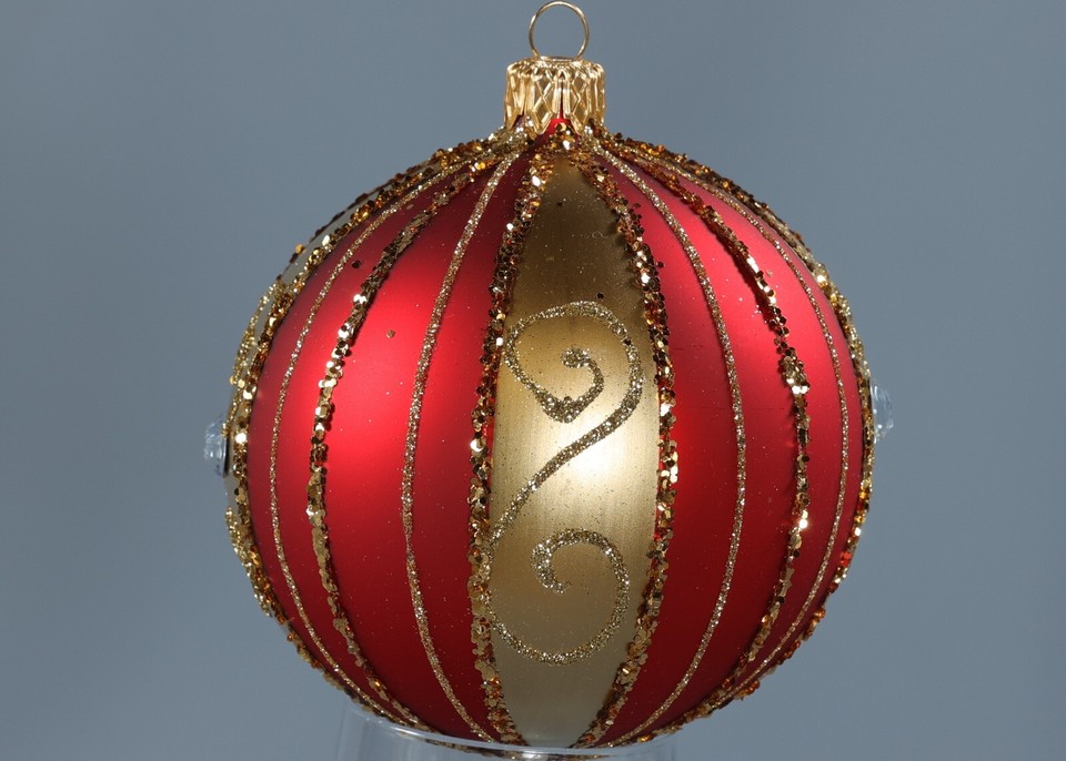 VITBIS SATIN RED & GOLD JEWELED Glass Ball Holiday Tree Ornament 4” #1 ...
