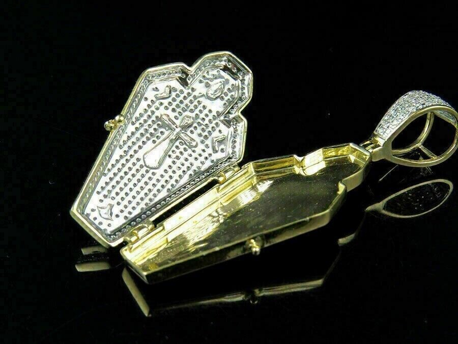 2Ct Round VVS1 Moissanite RIP Box Casket Pendant 14K Yellow Gold Silver ...