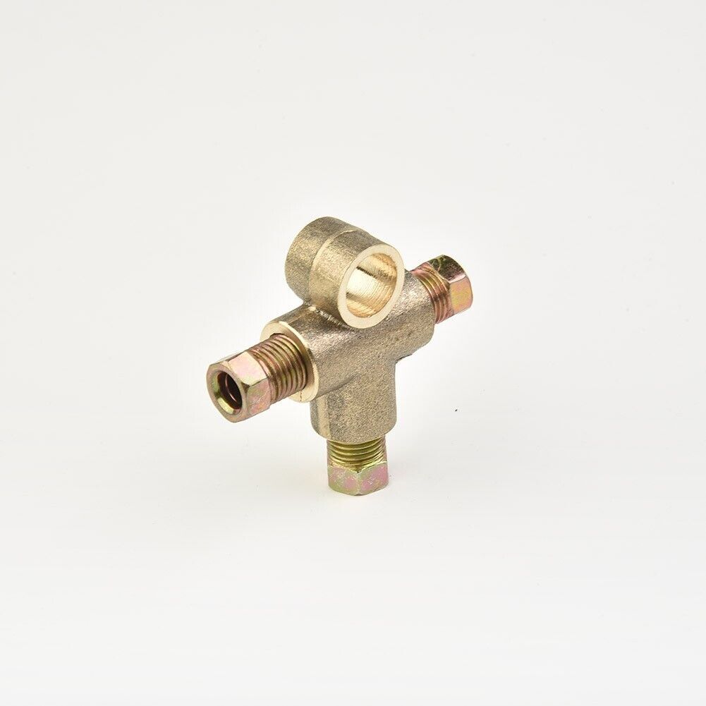 3 Way Brake Line T-Shap Tee Hose Connector Adapter + 3 Male Nuts M10 3/ ...