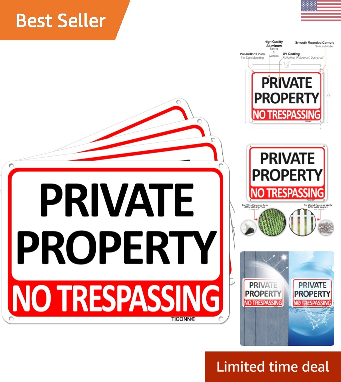 High-Visibility Private Property Warning Signs - 4-Pack Aluminum ...