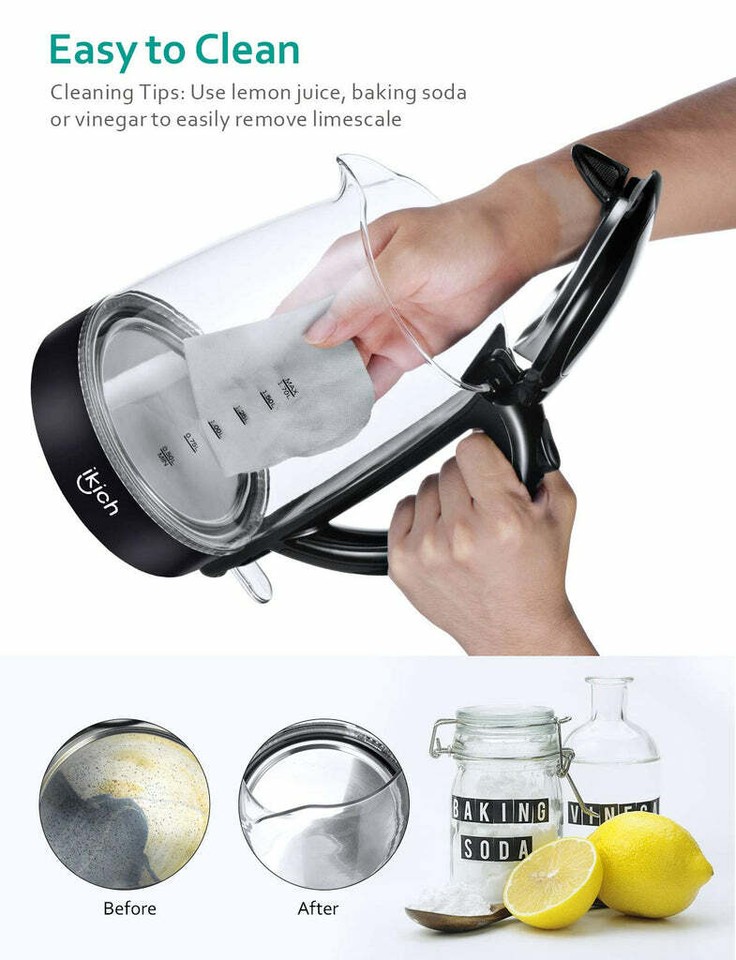 IKICH 1.7L Fast Heating 1500W Cordless Electric Kettle - Black | eBay UK