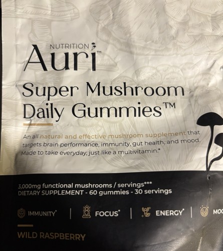 Auri Super Mushroom Gummies, Chaga, Lions Mane, Reishi, Cordyceps 60 ...
