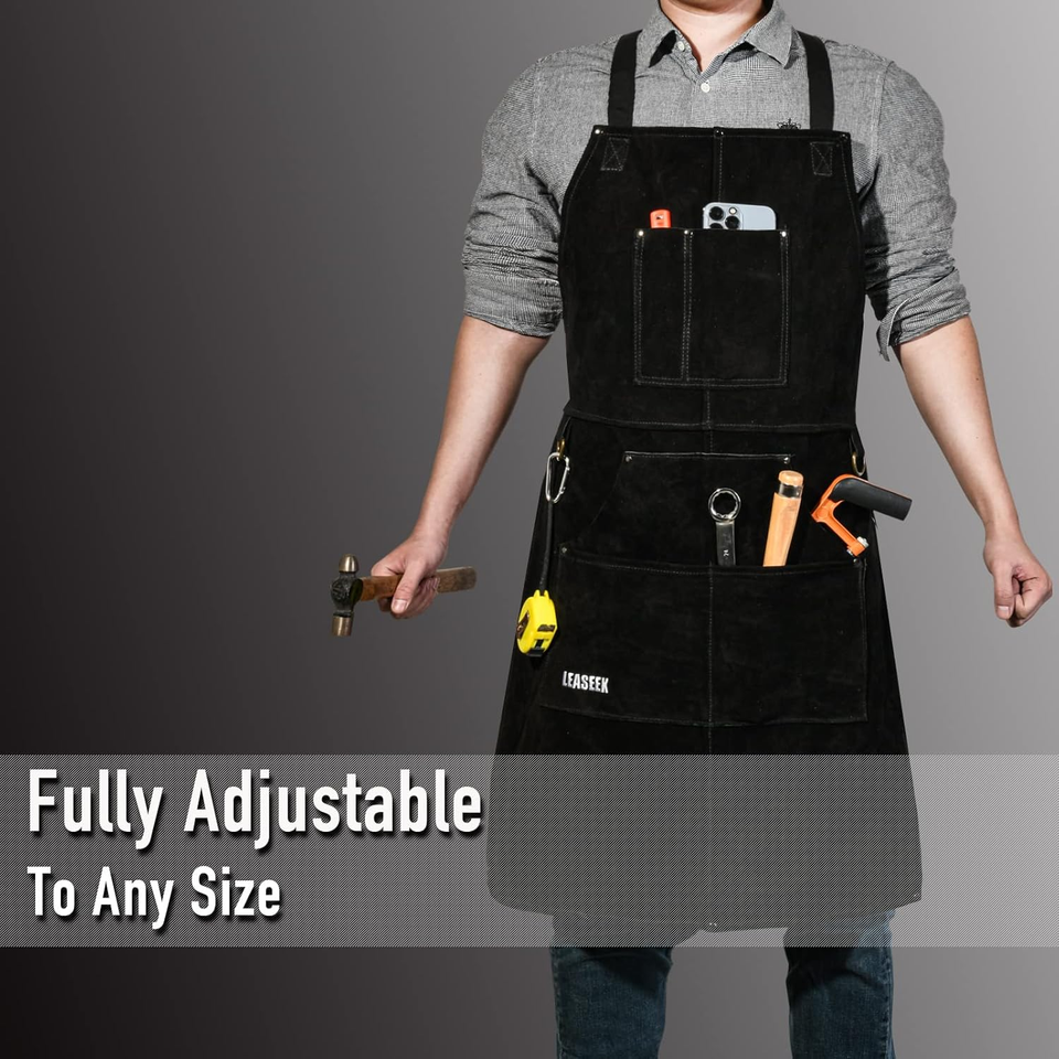 Leather Welding Apron,Heat & Flame-Resistant Heavy Duty Work Apron with ...