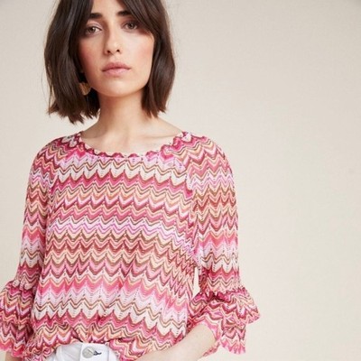 Anthropologie Eva Franco Lorelle Blouse Womens Small Pink Chevron 60's ...