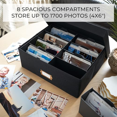 Decorative Photo Storage Box - Collapsible Linen Photo Organizer with ...