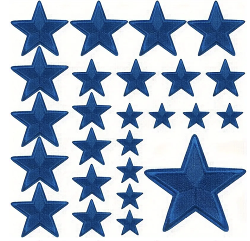 BLUE STAR - EMBROIDERED IRON ON PATCH - 3 Different Sizes - SMALL, MED ...