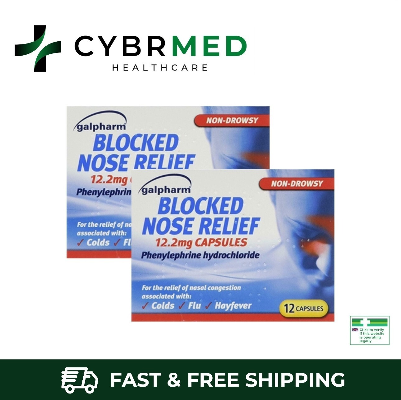 Galpharm Blocked Nose Relief 12.2mg 12 Capsules Non Drowsy ...