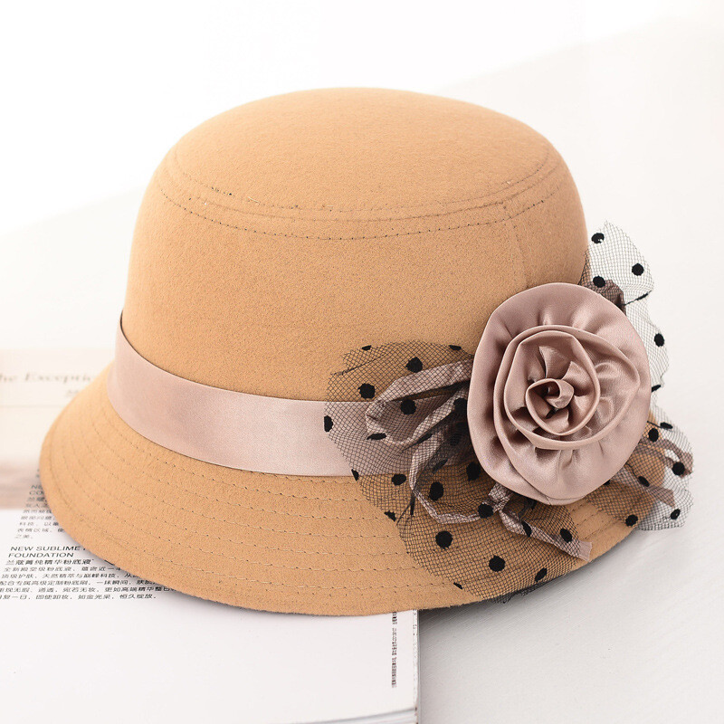 Retro Women Wool Felt Bucket Cap Ladies Flower Cloche Church Bowler Hat ...