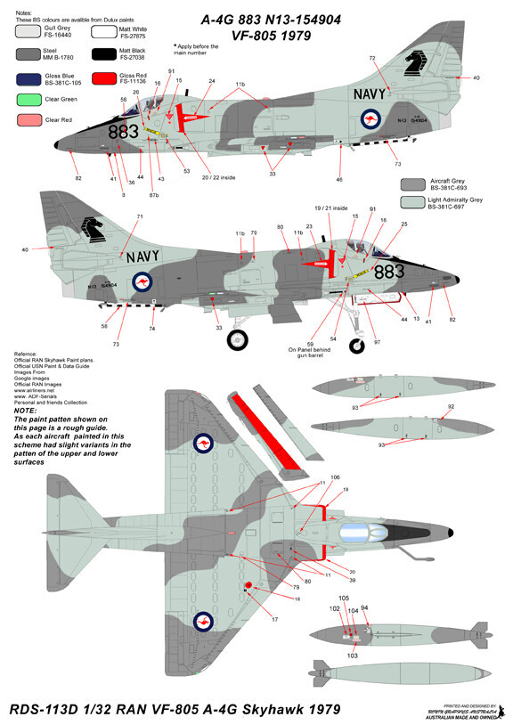1/32 Ronin Decals RDS-113D RAN A-4G VF-805 Cam Skyhawk decals for ...
