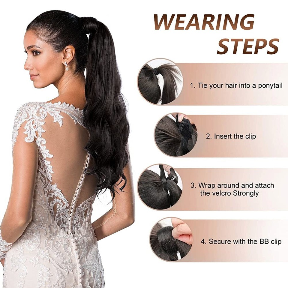 18" Wrap Clip in Human Hair Curly Wave 100% Remy Human Hair Ponytail ...