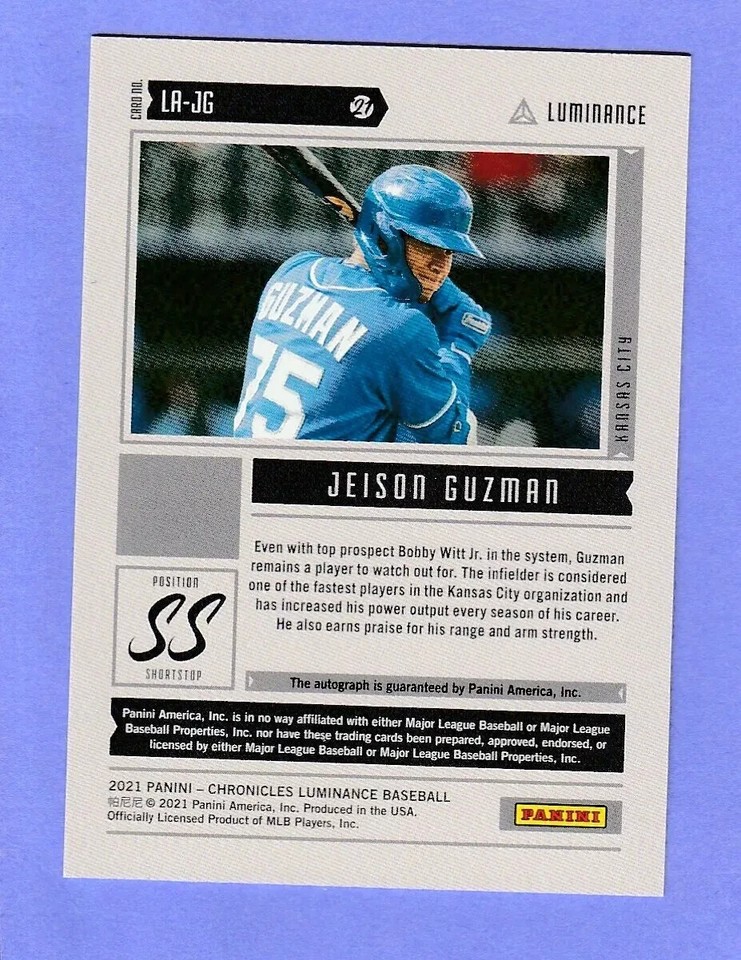 2021 Panini Luminance Autographs #25 Jeison Guzman Kansas City Royals ...