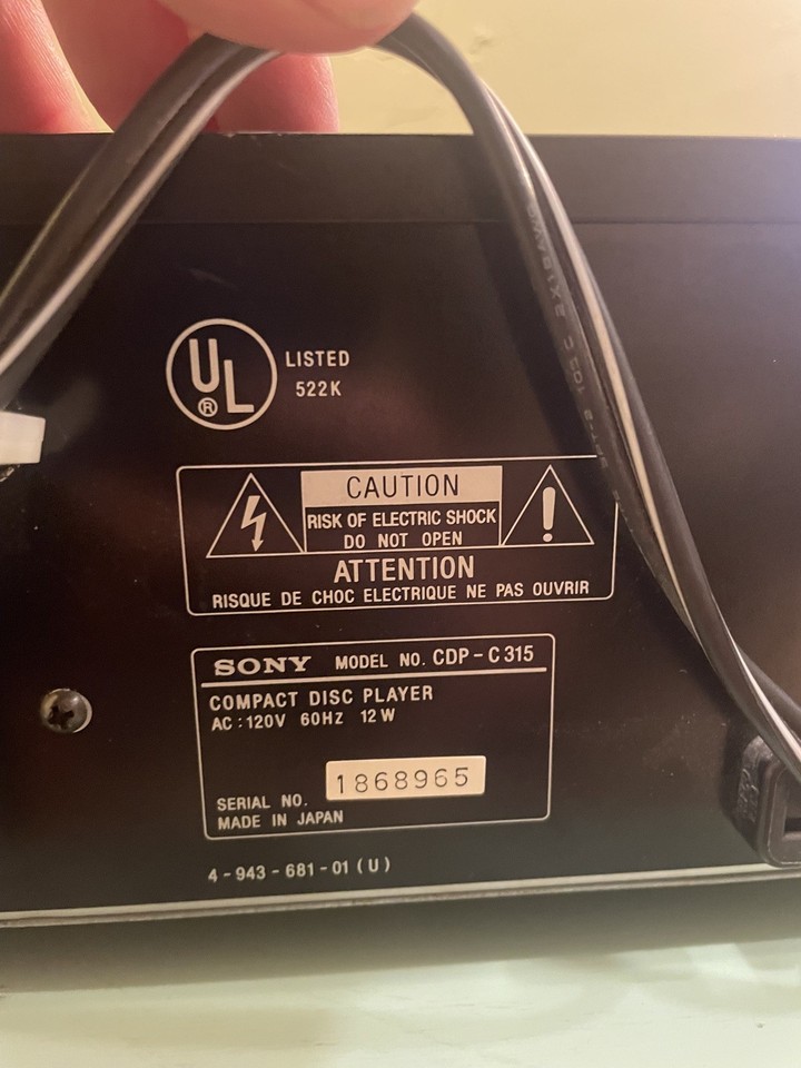 Vintage Sony CDP-C315 Compact 5-Disc CD Player Changer Parts/Repair | eBay