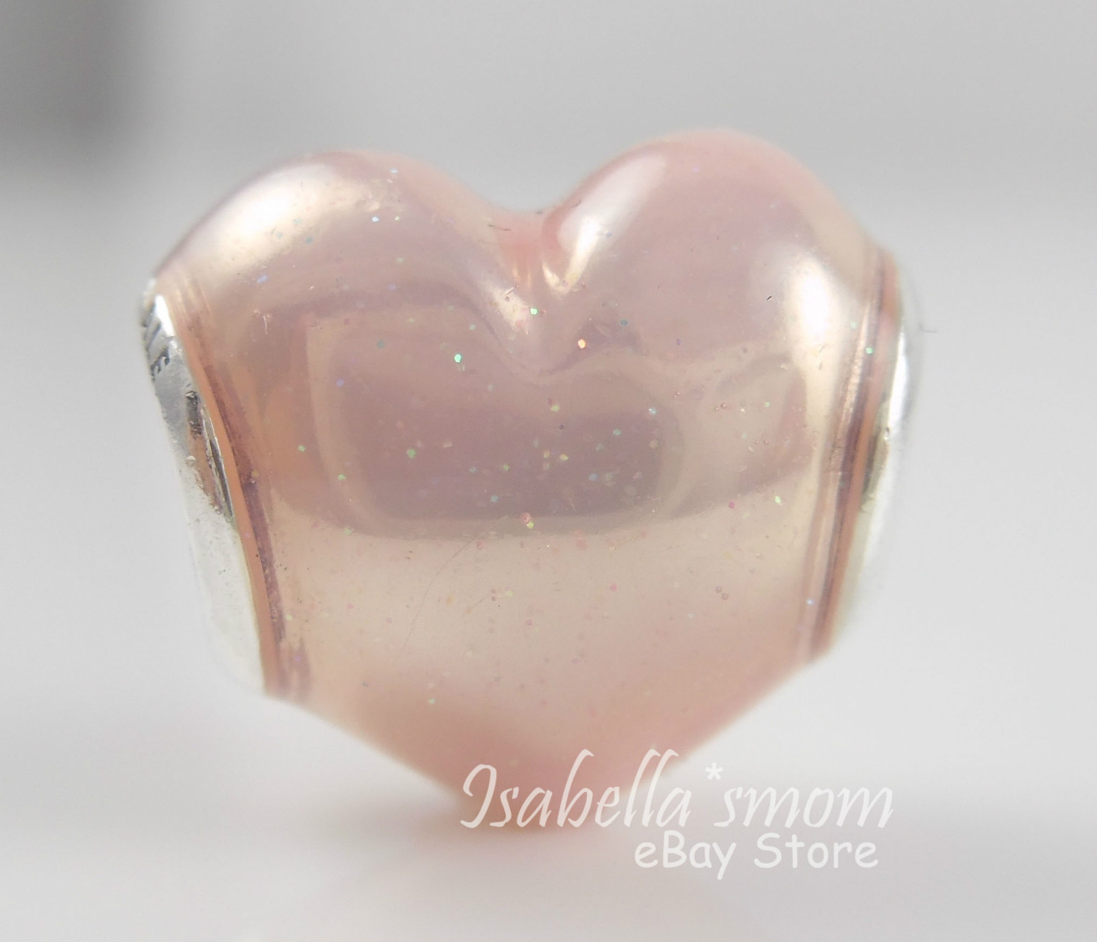 GLITTERING HEART Authentic PANDORA Silver/SOFT PINK ENAMEL Charm/Bead ...