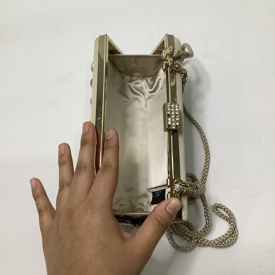 Kate Landry Gold Jeweled Clutch Satin Gold RN 58909 Two Chain Handles ...