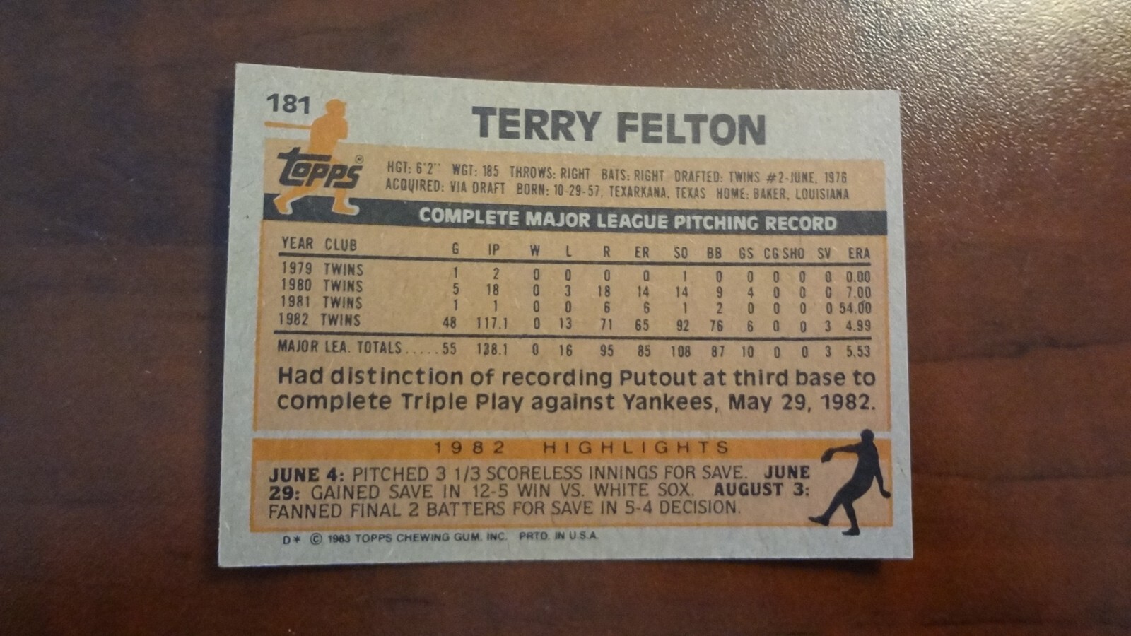 1983 TOPPS # 181 TERRY FELTON BASEBALL CARD | eBay