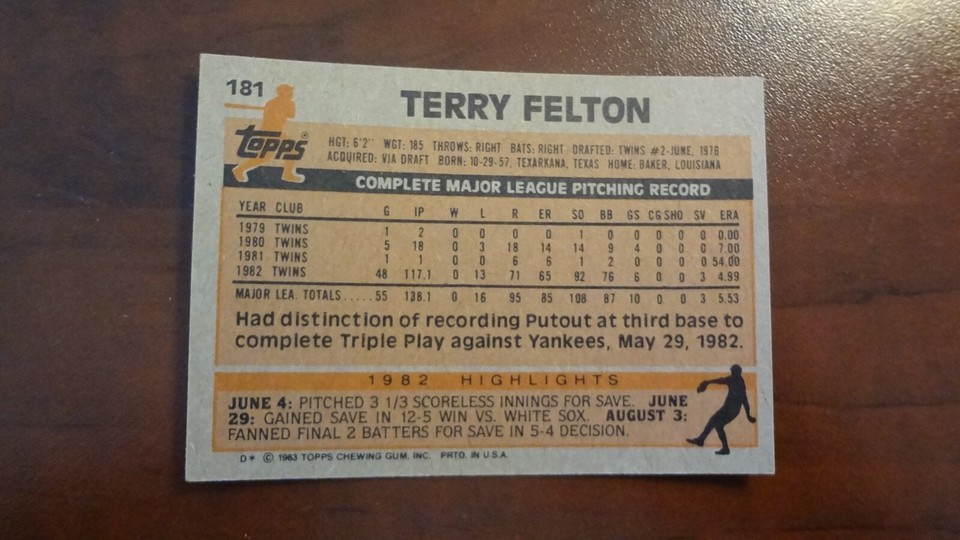 1983 TOPPS # 181 TERRY FELTON BASEBALL CARD | eBay