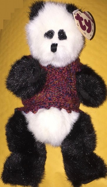 Checkers 1993 Ty Beanies Attic Treasures 8in Jointed Panda Teddy Bear ...
