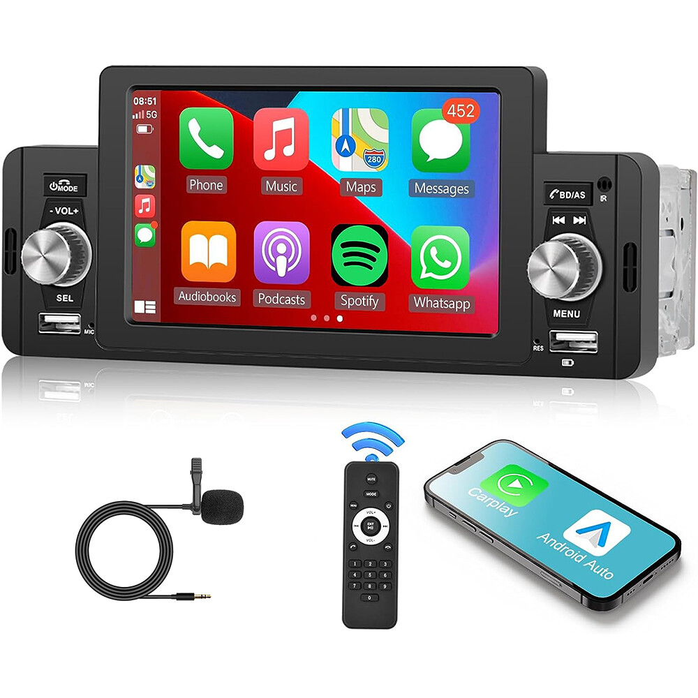 5 Inch Single 1DIN Bluetooth Car Stereo Radio Apple Carplay Android ...