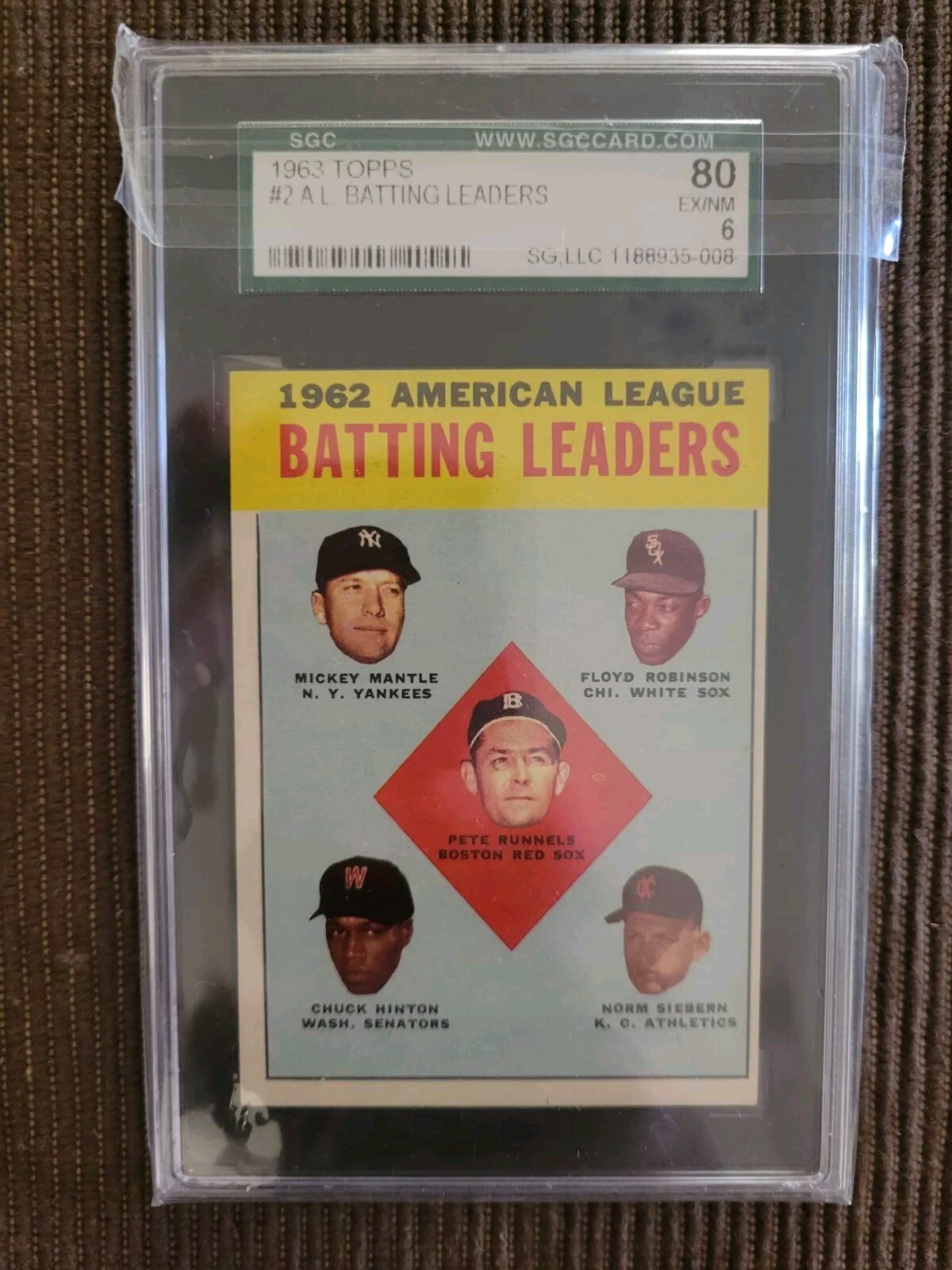 1963 TOPPS AL BATTING LEADERS # 2 MICKEY MANTLE SGC 6 EX-MT NEW YORK ...