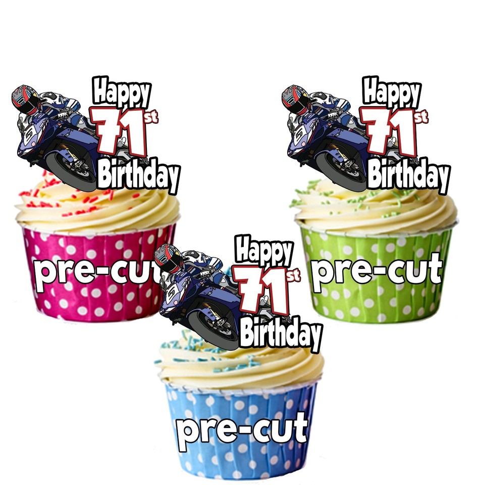 PRECUT Motorbike MotoGP Men Boys 12 Cupcake Toppers Birthday ...