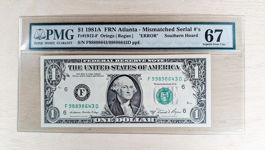 1981 A FRN $1 banknote Mismatch Serial numbers Error PMG 67 Superb Gem ...