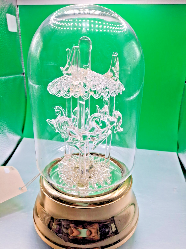 crystal carousel music lights under glass dome beautiful | eBay