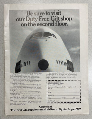 1972 Universal Airlines Super 747 Print Ad BW Aviation Plane Flying ...