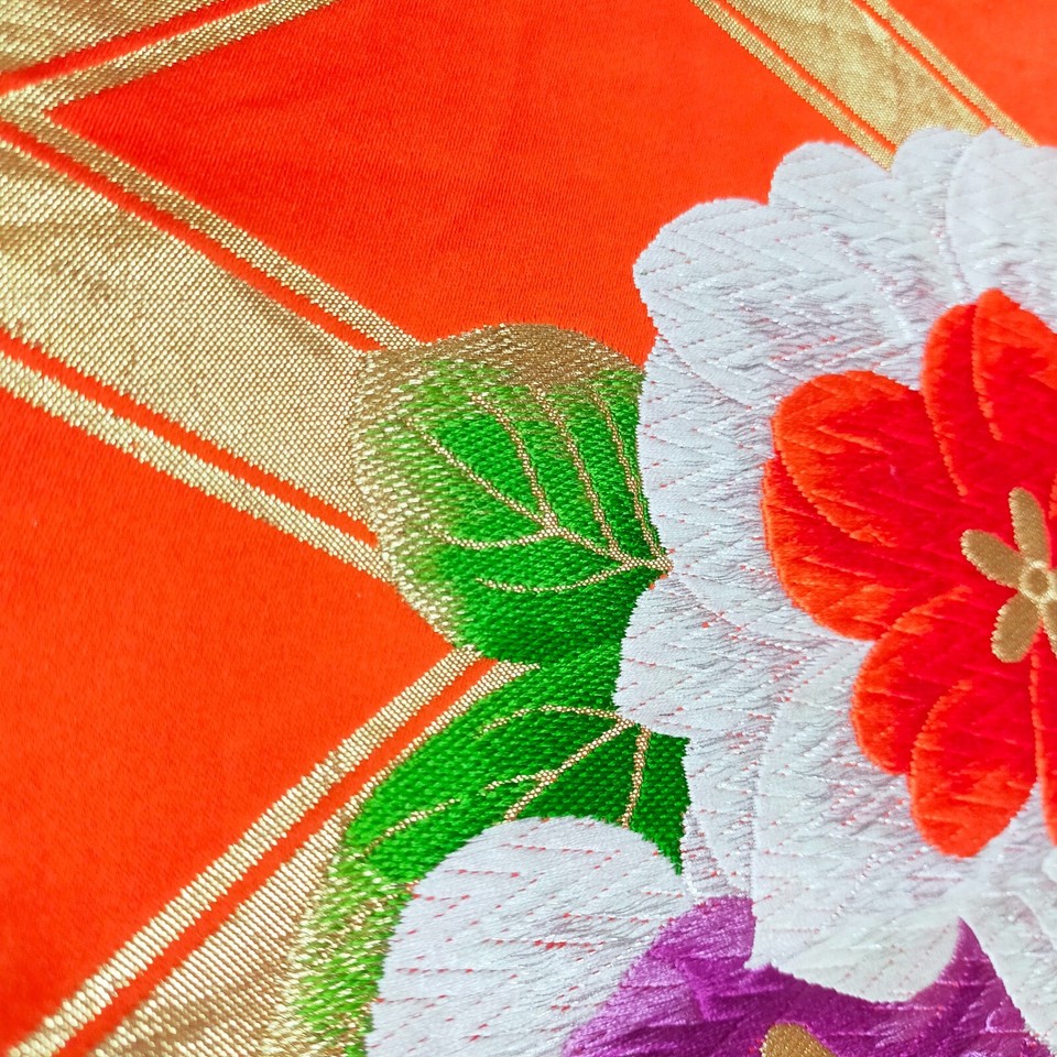 Kimono Obi Fukuro obi Embroidery Belt Sash Table Runner floral pattern ...