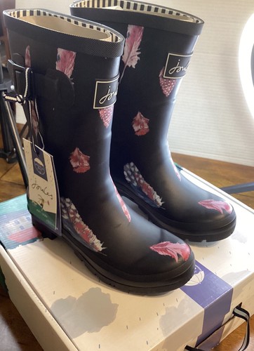 JOULES Womans Rubber Rain Boot Molly Welly Size 5 Feather Black NIB | eBay