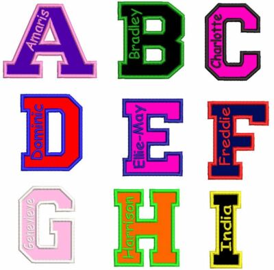 PERSONALISED EMBROIDERED VARSITY INITIAL PATCH BADGE NAME & LETTER ...